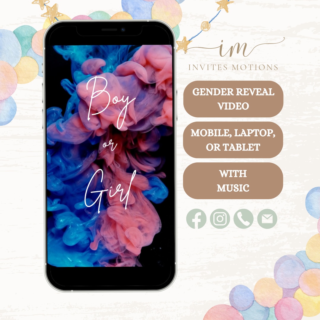 Digital Gender Reveal Announcement It's a Girl Gender Video It's a Boy ...