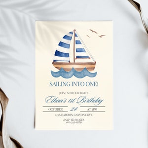 Sailor Birthday Invitation for Sailing Boat Invite Template Nautical ...