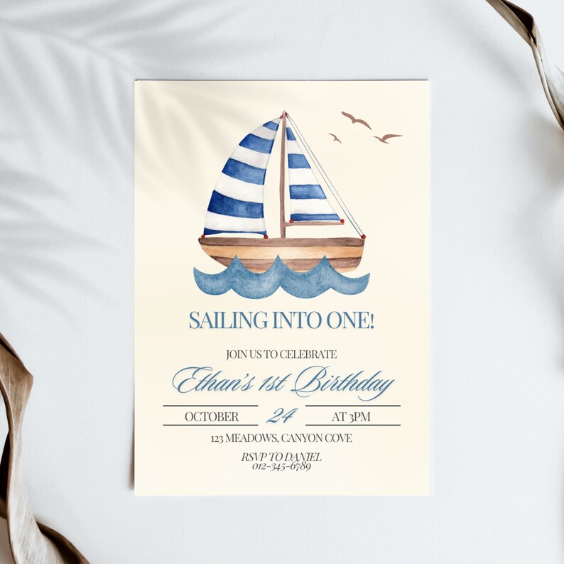 Sailor Birthday Invitation for Sailing Boat Invite Template Nautical ...