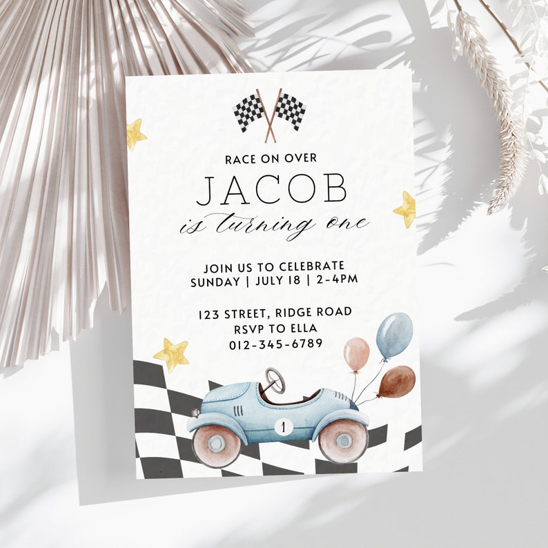 Vintage Car Birthday Invitation for Fast One Invite Printable Template ...