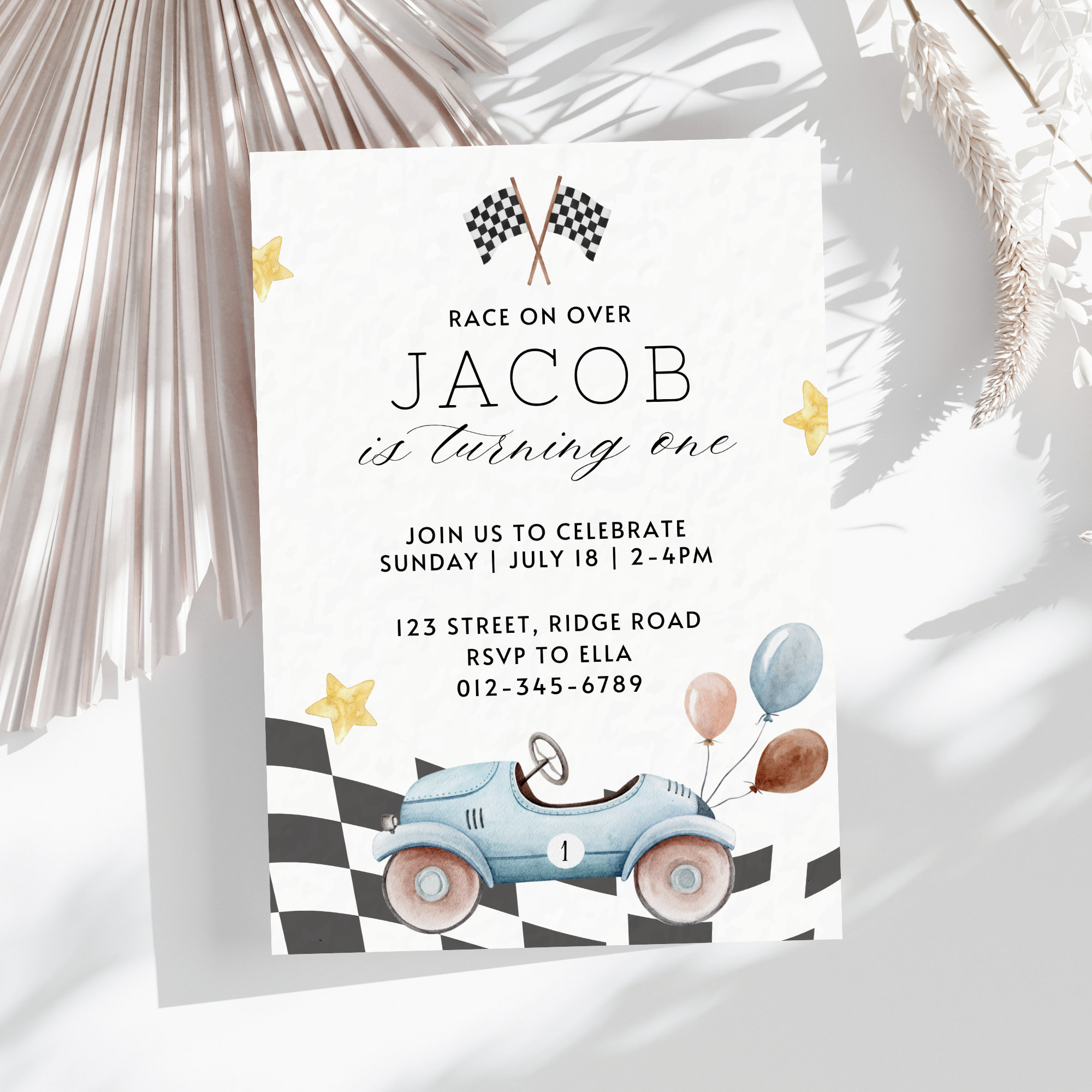 Vintage Car Birthday Invitation for Fast One Invite Printable Template ...