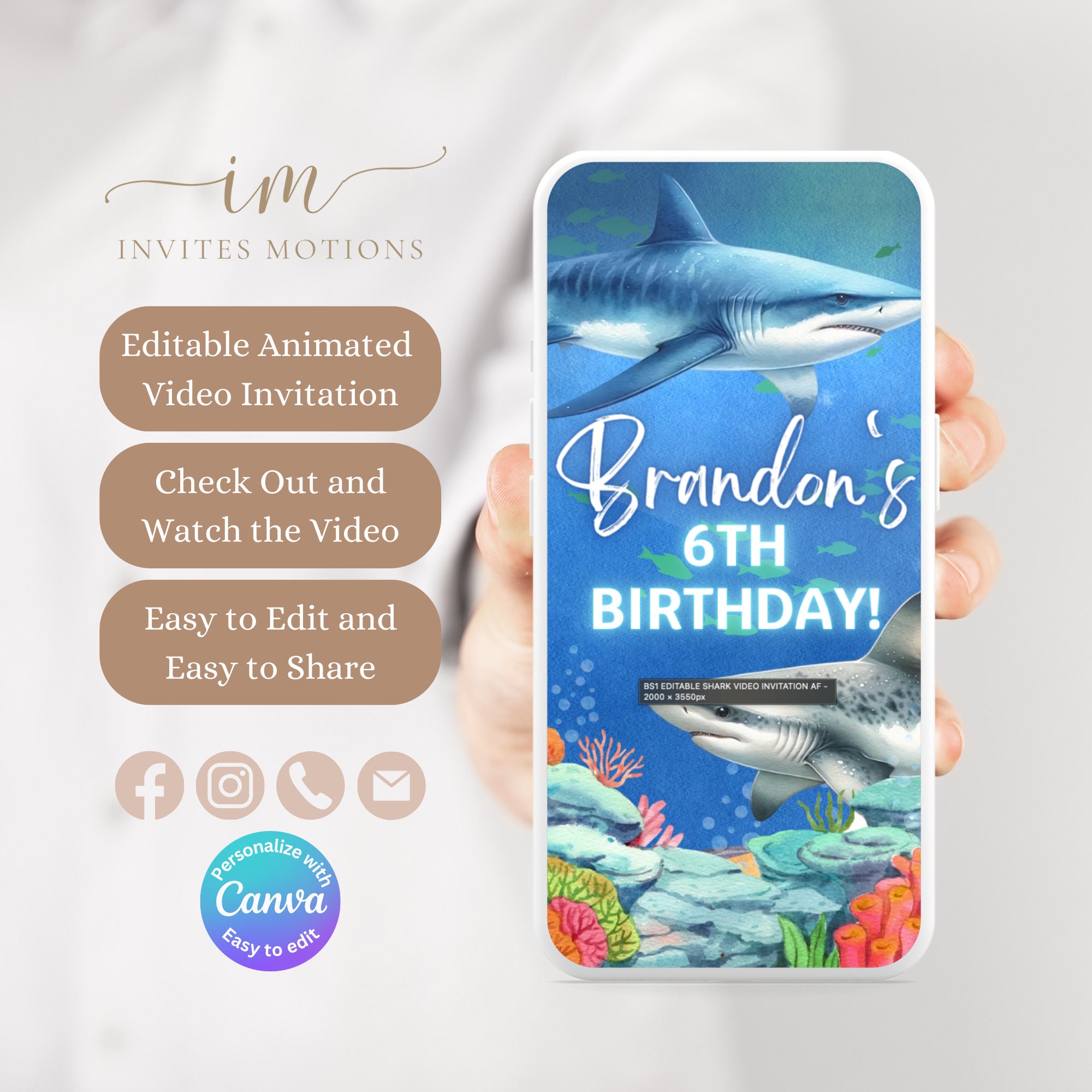 Shark Birthday Invitation Editable Ocean Theme Birthday Text Message ...