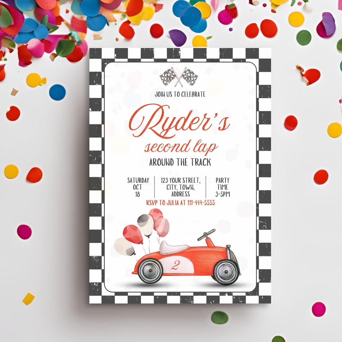 Race Car Birthday Party Invitation Around the Track Party Invite ...