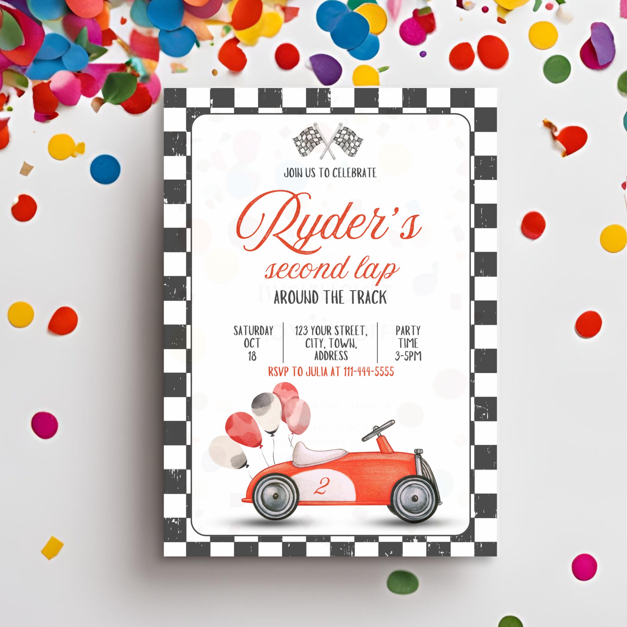 Race Car Birthday Party Invitation Around the Track Party Invite ...