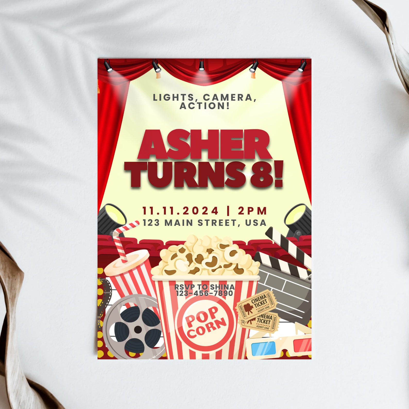 Movie Theater Birthday Invitation Movie House Party Invite Printable ...