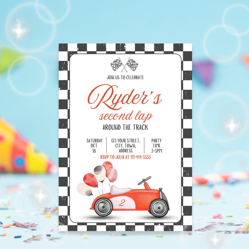 Race Car Birthday Party Invitation Around the Track Party Invite ...