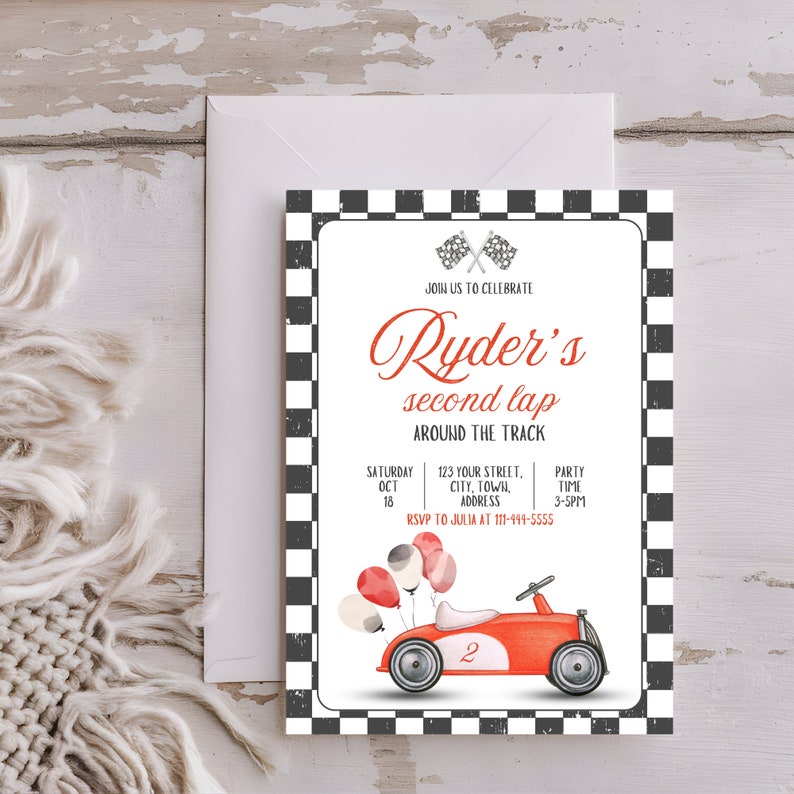 Race Car Birthday Party Invitation Around the Track Party Invite ...