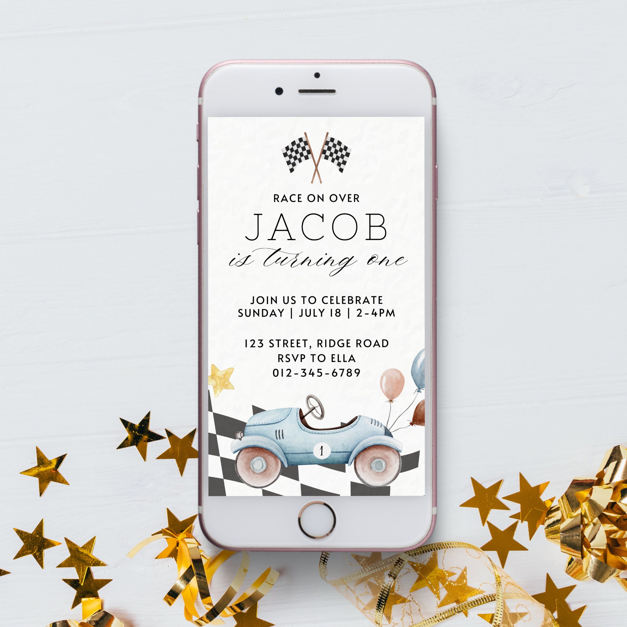Vintage Car Birthday Invitation for Fast One Invite Printable Template ...