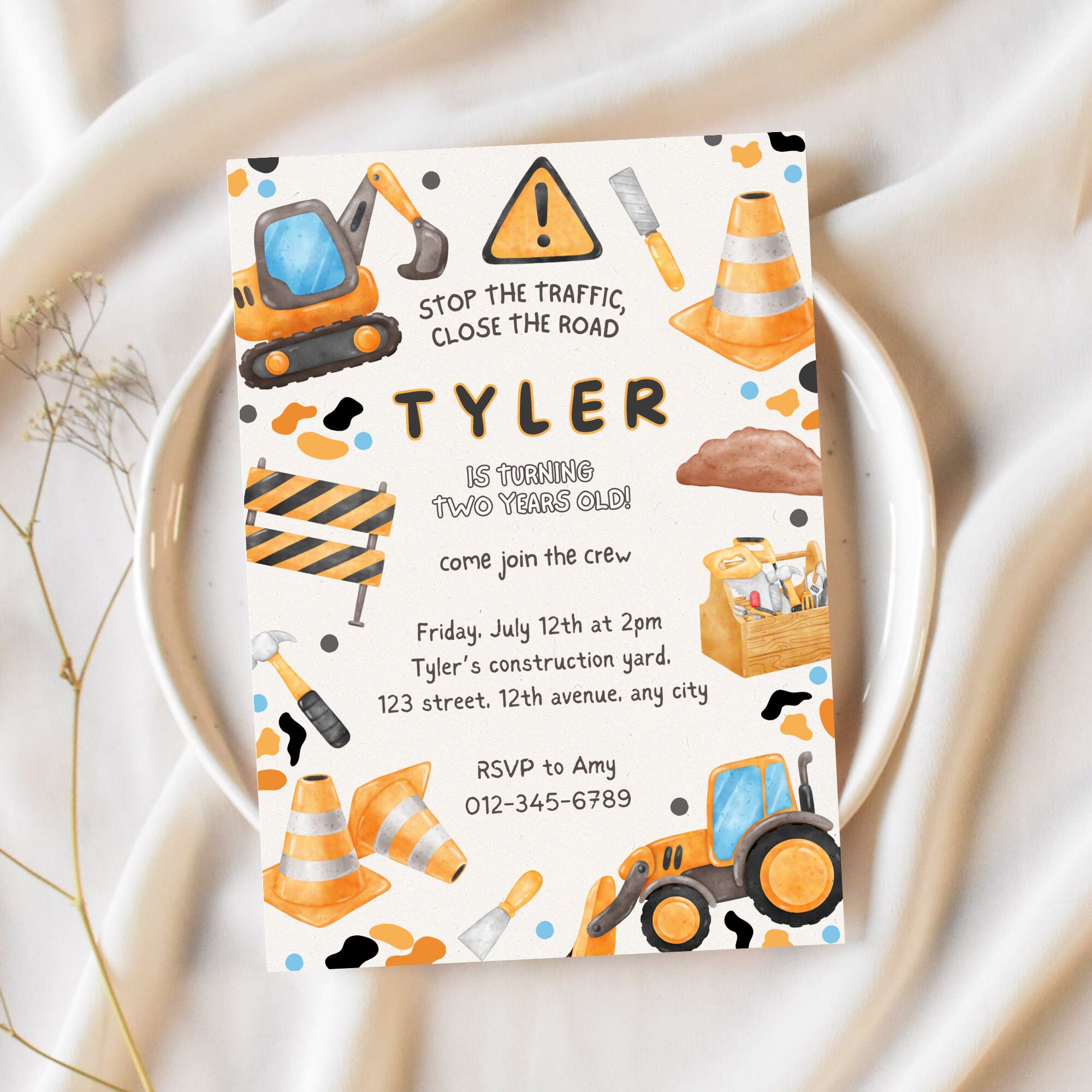 Construction Birthday Invitation Excavator Party Invite Printable ...