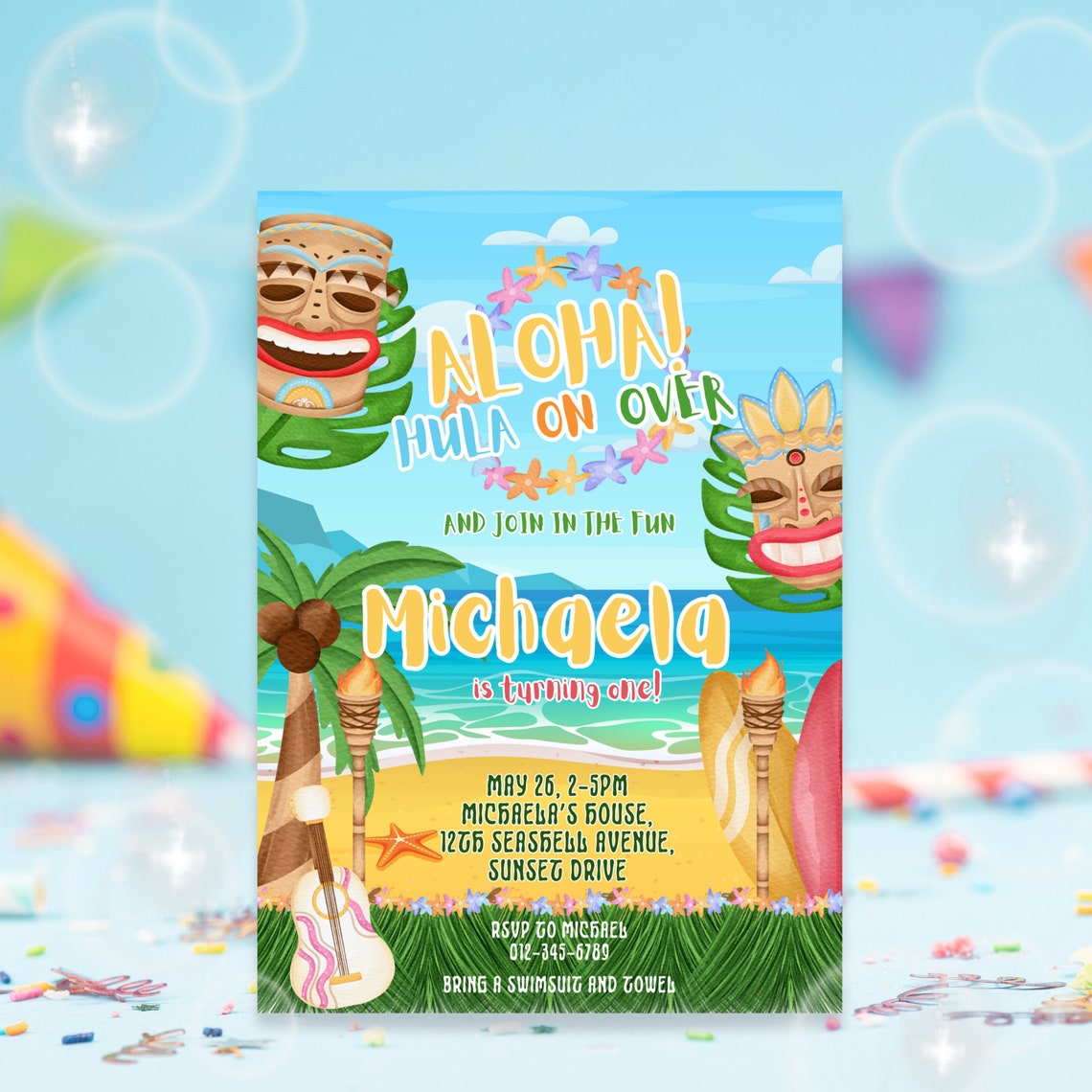 Luau Birthday Party Invitation Hawaiian Birthday Party Invite Printable ...