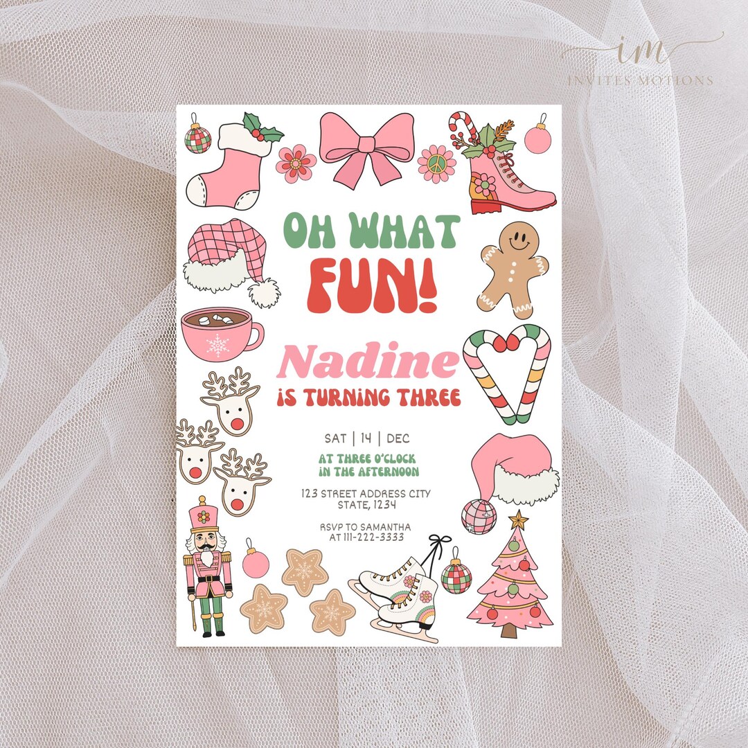 Christmas Party Invitation, Editable Groovy Christmas Birthday Party ...