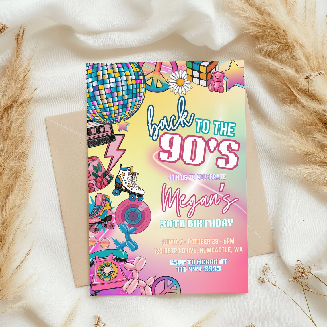 30th Retro Birthday Invitation Rewind Party Invite Printable Template ...