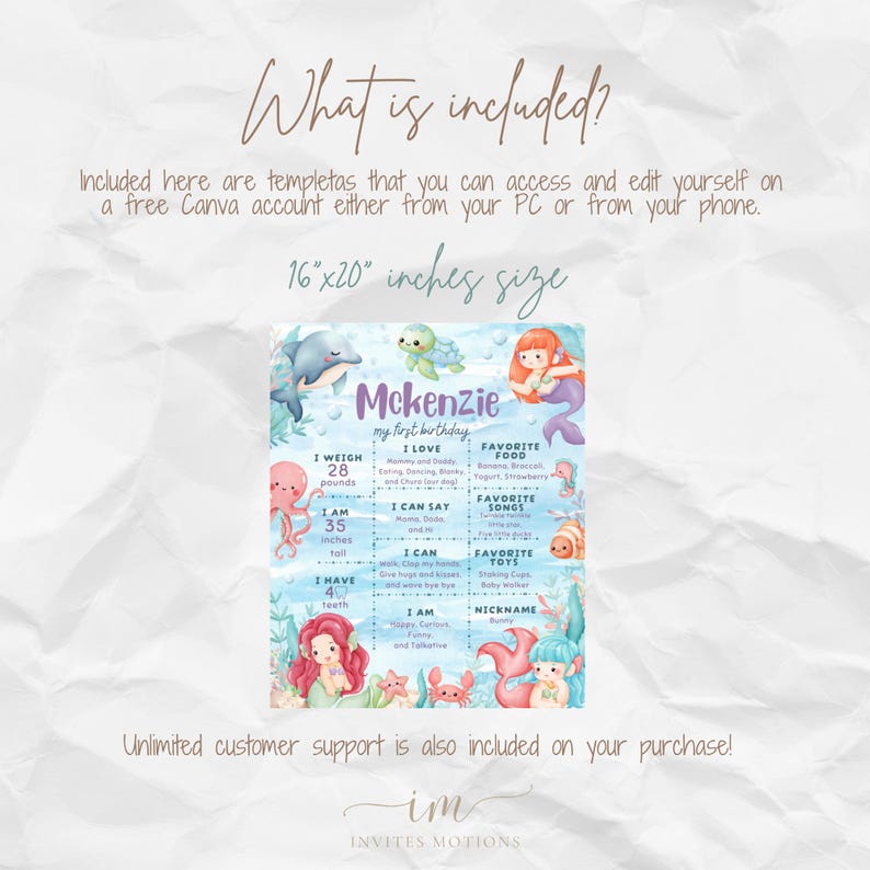 Editable Under the Sea Birthday Milestone Poster Template, Mermaid ...