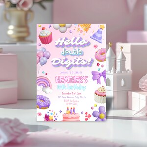 Hello Double Digits 10th Birthday Party Invitation 3D 10th Birthday ...