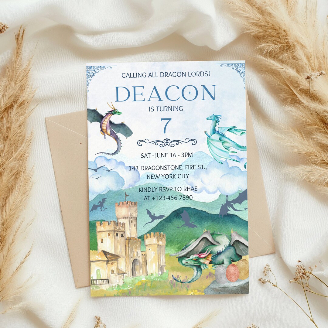 Dragon Birthday Party Invitation Dragon Lords Birthday Party Invite ...