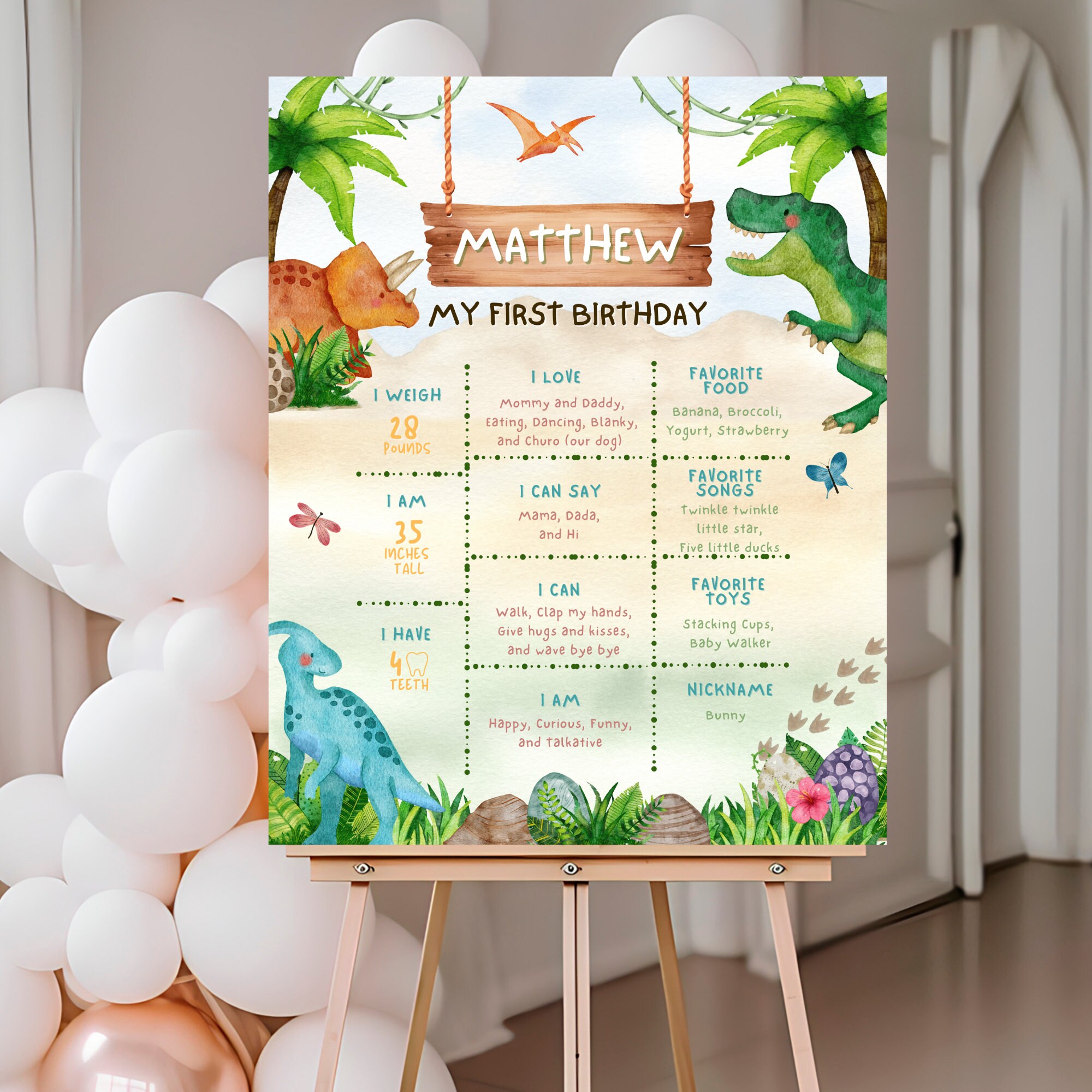 Editable Dinosaur First Birthday Milestone Poster Template, Dinosaurs ...