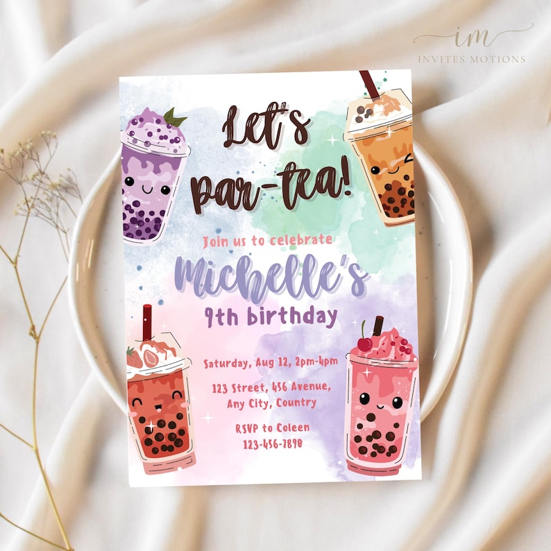 Boba Tea Birthday Party Invitation, Bubble Tea Party, Editable Boba ...