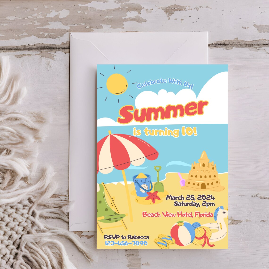 Beach Party Birthday Invitation Swimming Invite Printable Template ...