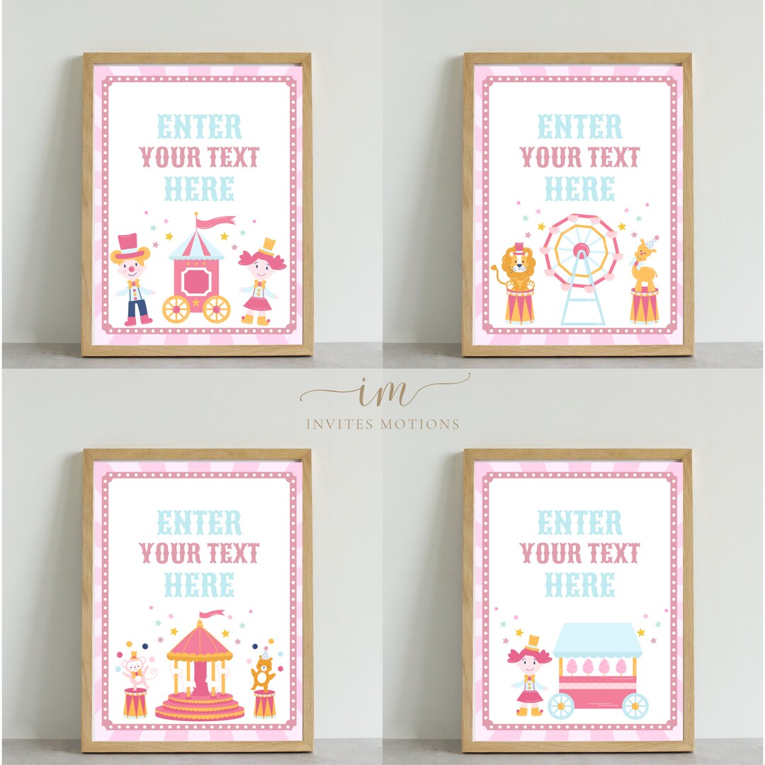 Pink Carnival Party Sign Editable for Circus Theme Birthday Party Table ...