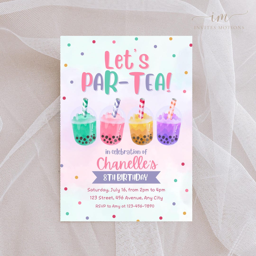 Boba Tea Birthday Party Invitation, Bubble Tea Party, Editable Boba ...