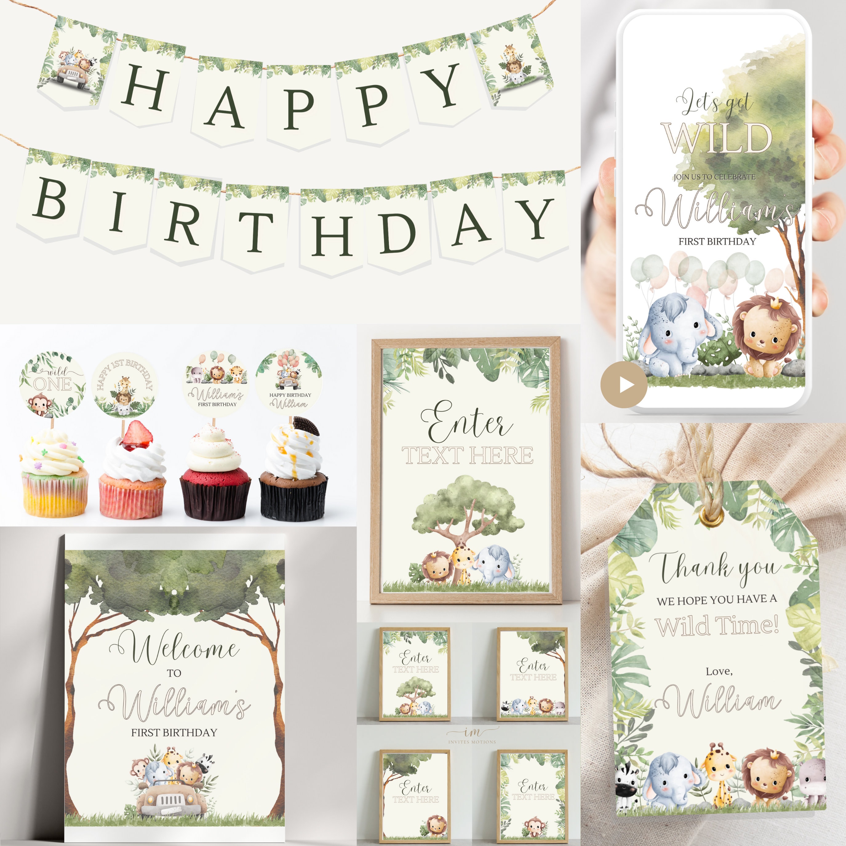 Editable Safari Animals Video Invitation for Jungle Party Digital ...