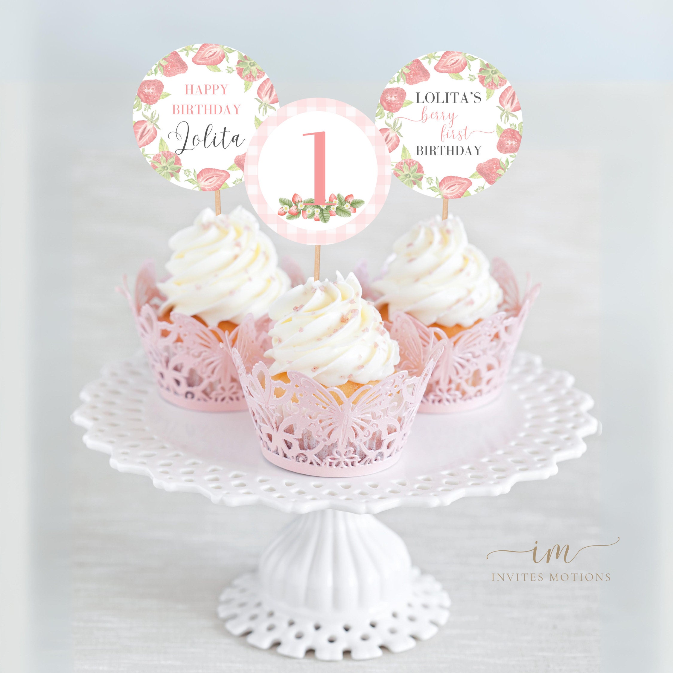 Pink Berry First Party Favor Tag for Strawberry Birthday Thank You Tag ...