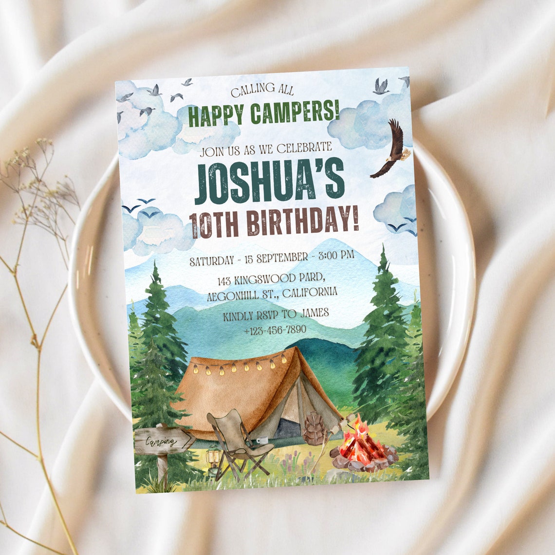 Camping Birthday Invitation Campers Party Invite Printable Template ...