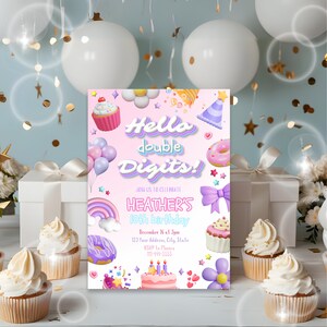 Hello Double Digits 10th Birthday Party Invitation 3D 10th Birthday ...