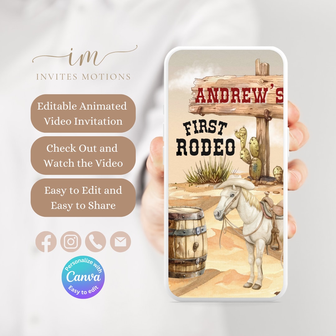 Invitación en video de cumpleaños de rodeo Mensaje de texto editable ...