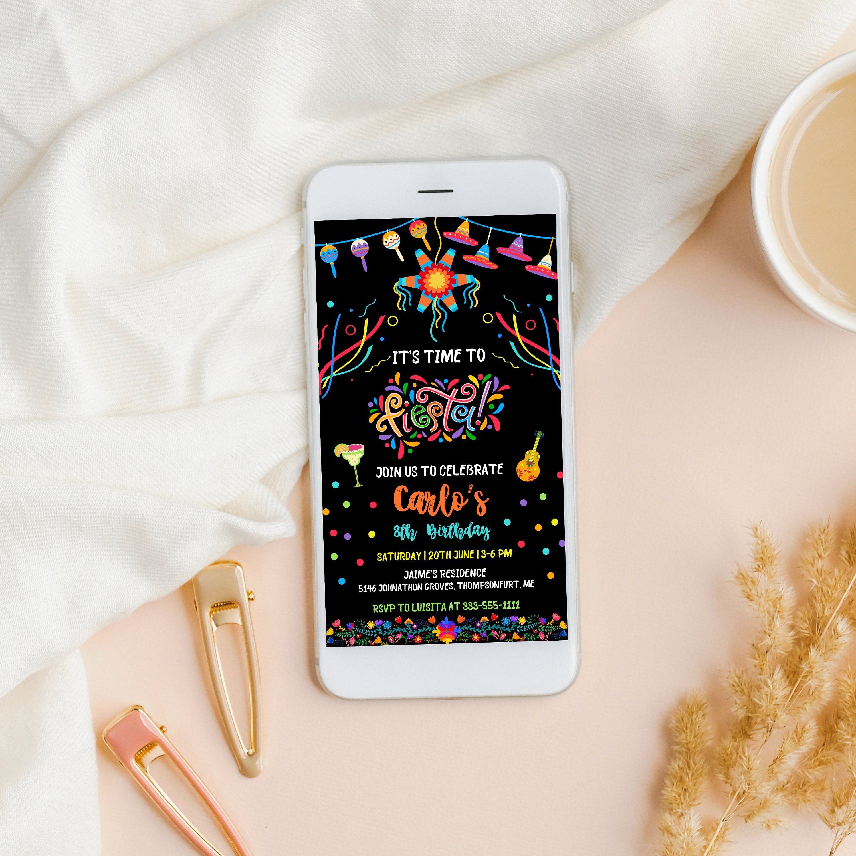 Editable Fiesta Birthday Digital Invitation for Mexican Fiesta Party ...