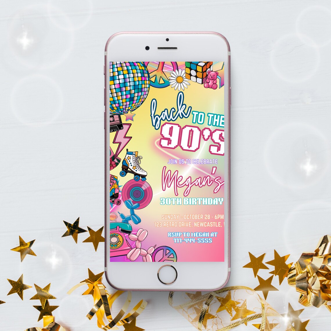 30th Retro Birthday Invitation Rewind Party Invite Printable Template ...