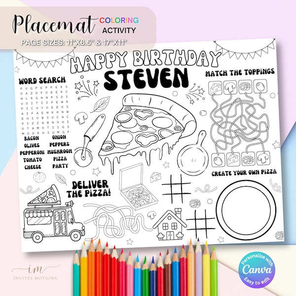 Pizza Birthday Coloring Page - Etsy