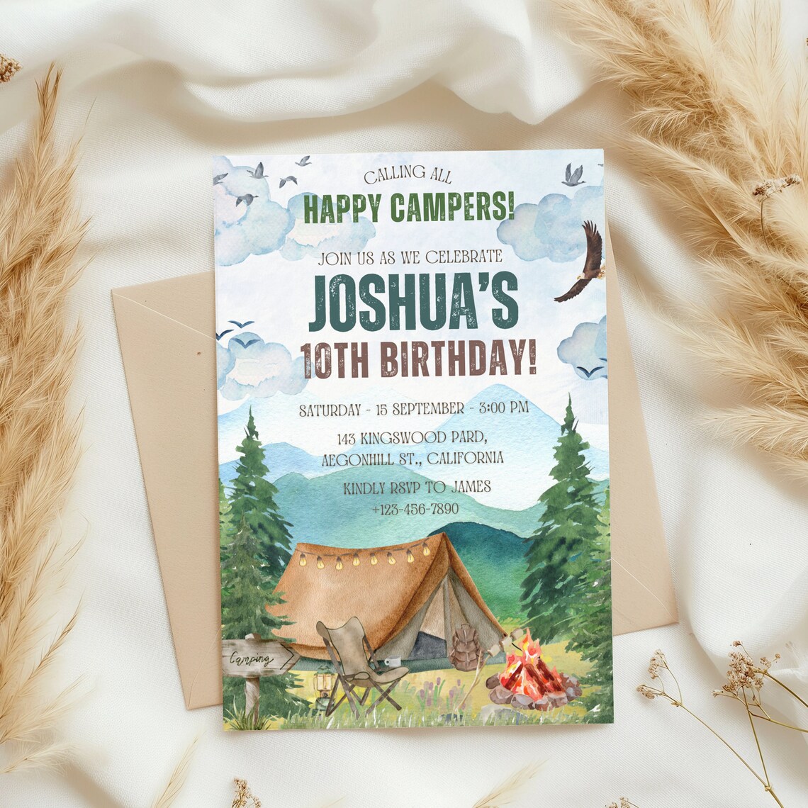 Camping Birthday Invitation Campers Party Invite Printable Template ...