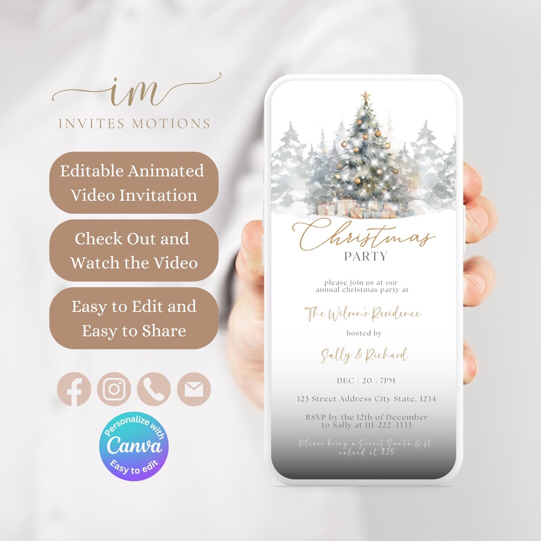 Editable Christmas Party Animated Invitation, Holiday Party Video ...