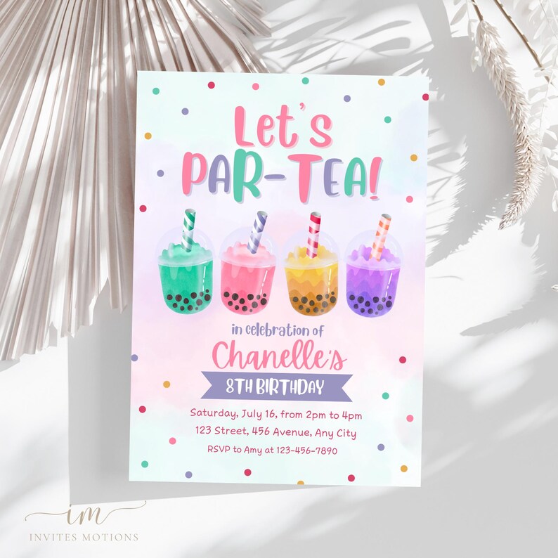 Boba Tea Birthday Party Invitation, Bubble Tea Party, Editable Boba ...