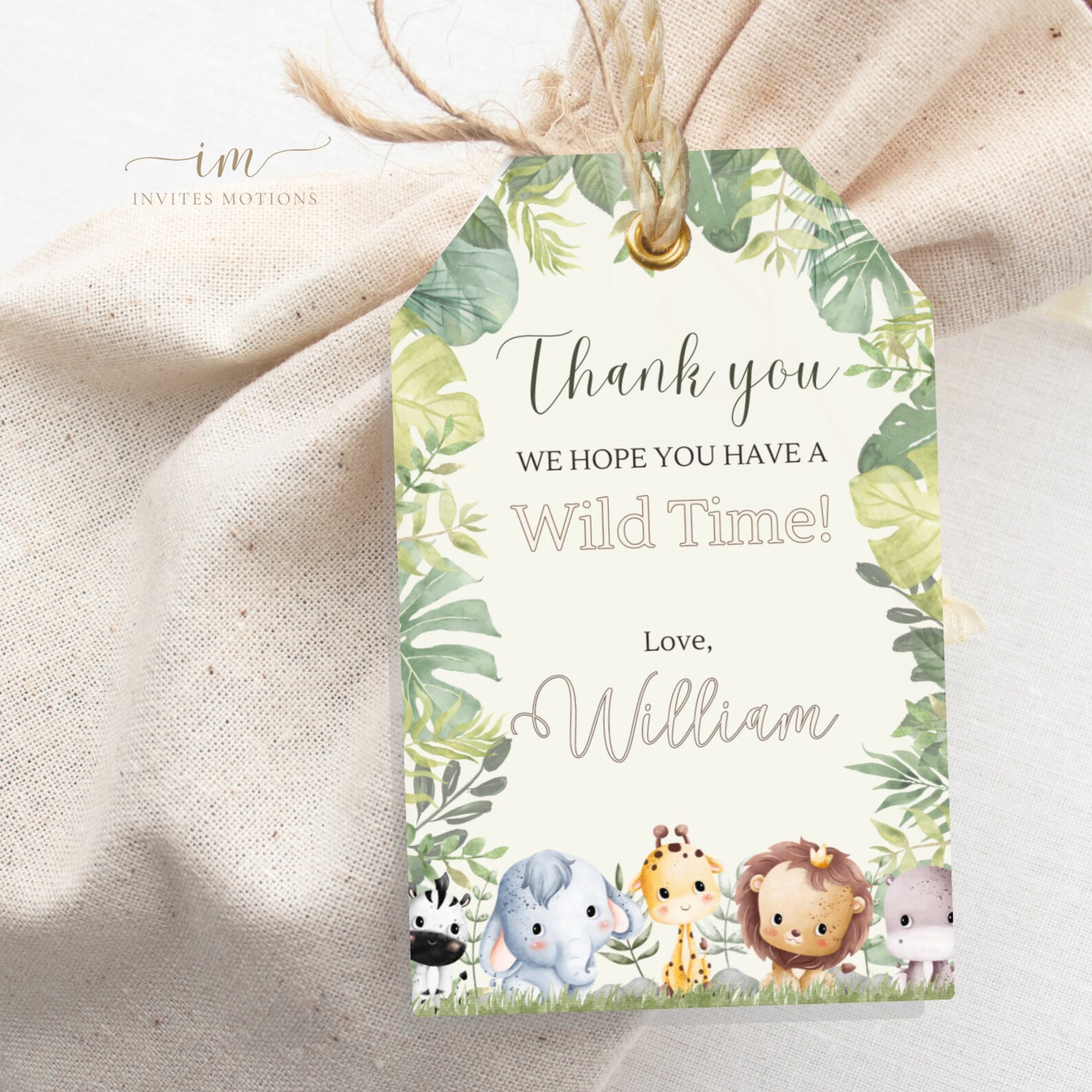 Editable Safari Animals Party Favor Tag for Jungle Birthday Thank You ...