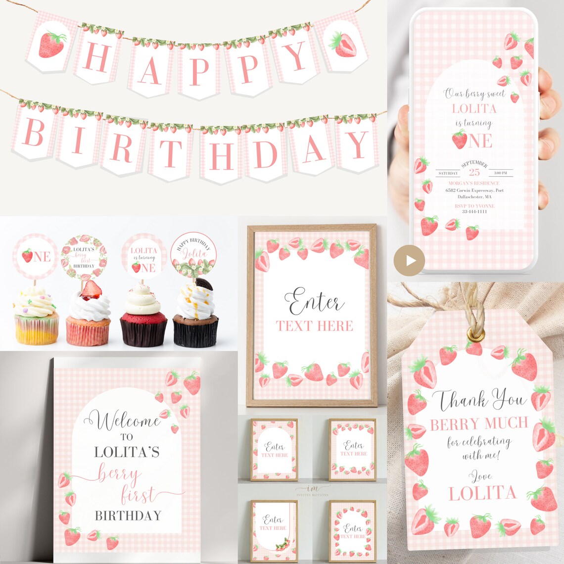 Pink Berry First Party Favor Tag for Strawberry Birthday Thank You Tag ...