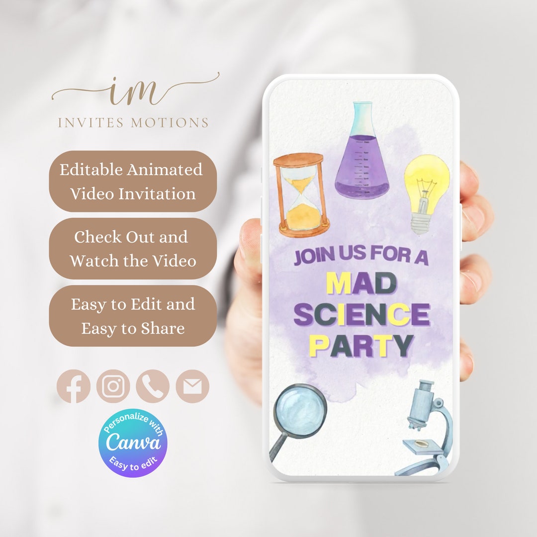 Editable Mad Science Birthday Invitation, Scientist Party Animated ...