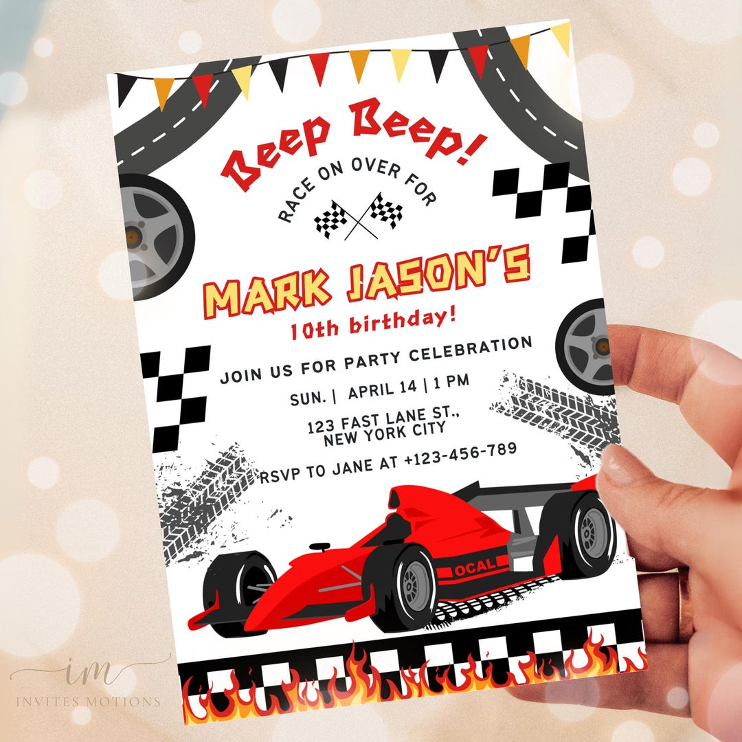 Race Car Birthday Party Invitation, Editable Sports Race Car Party ...