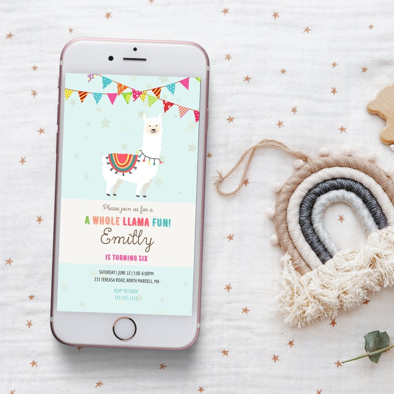 Editable Llama Birthday Digital Invitation for Llama Party Evite A ...