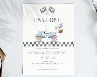 Race Car Birthday Invitation Printable First Lap Vintage Racing Car 1st ...