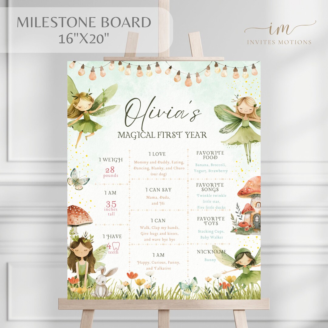 Editable Fairy First Birthday Milestone Poster Template, Fairies Party ...