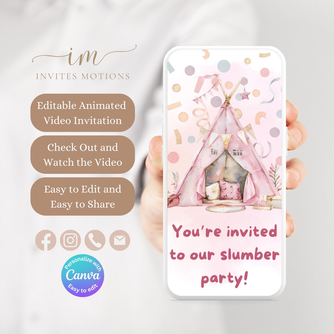 Slumber Birthday Invitation Editable Sleepover Theme Birthday Text ...