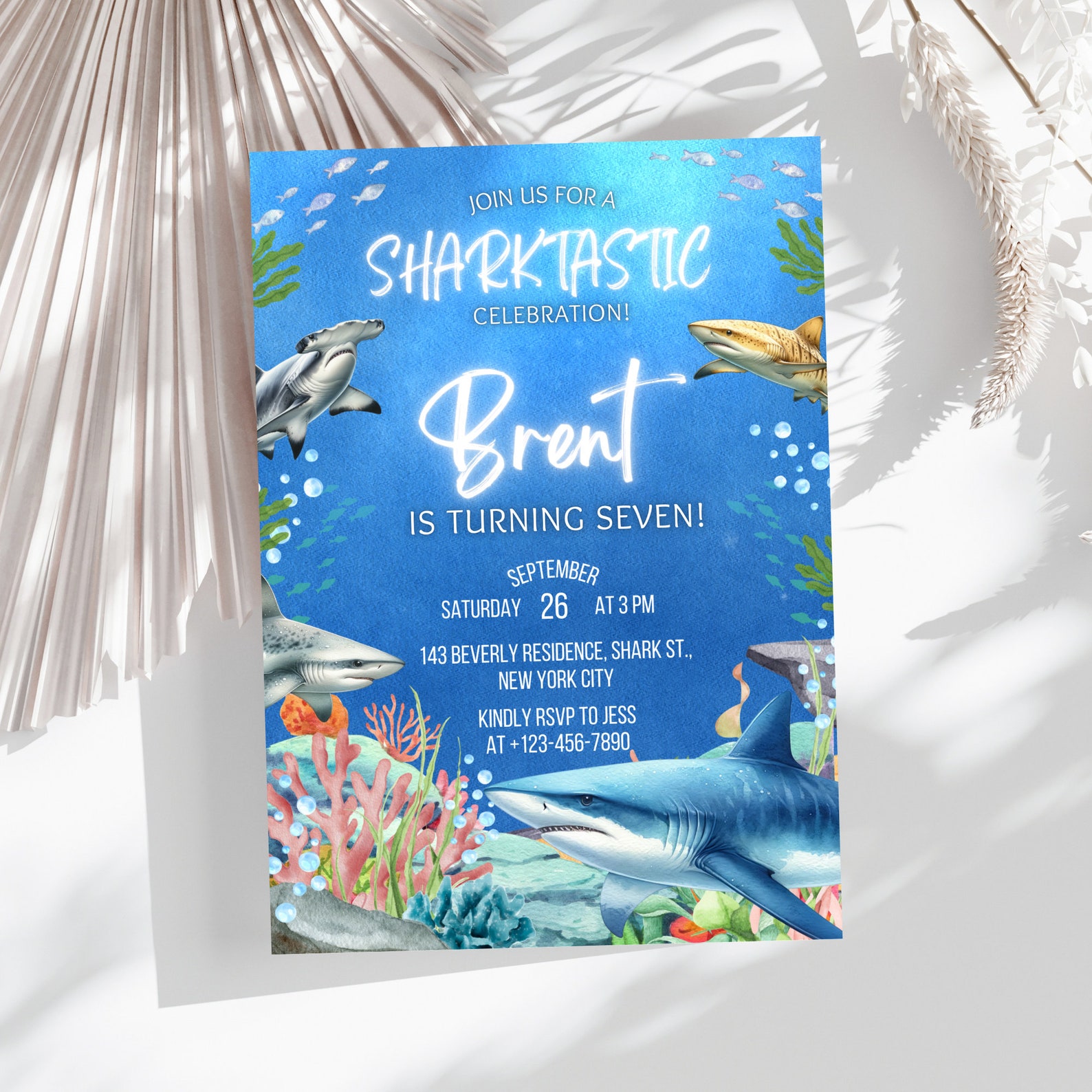 Shark Birthday Party Invitation Sharktastic Birthday Party Invite ...