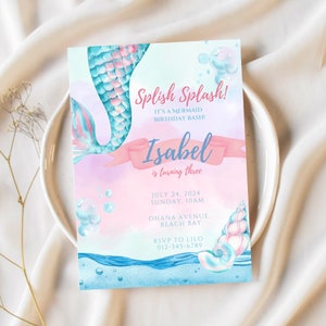Mermaid Birthday Invitation for Blue Mermaid Tail Invite Printable ...