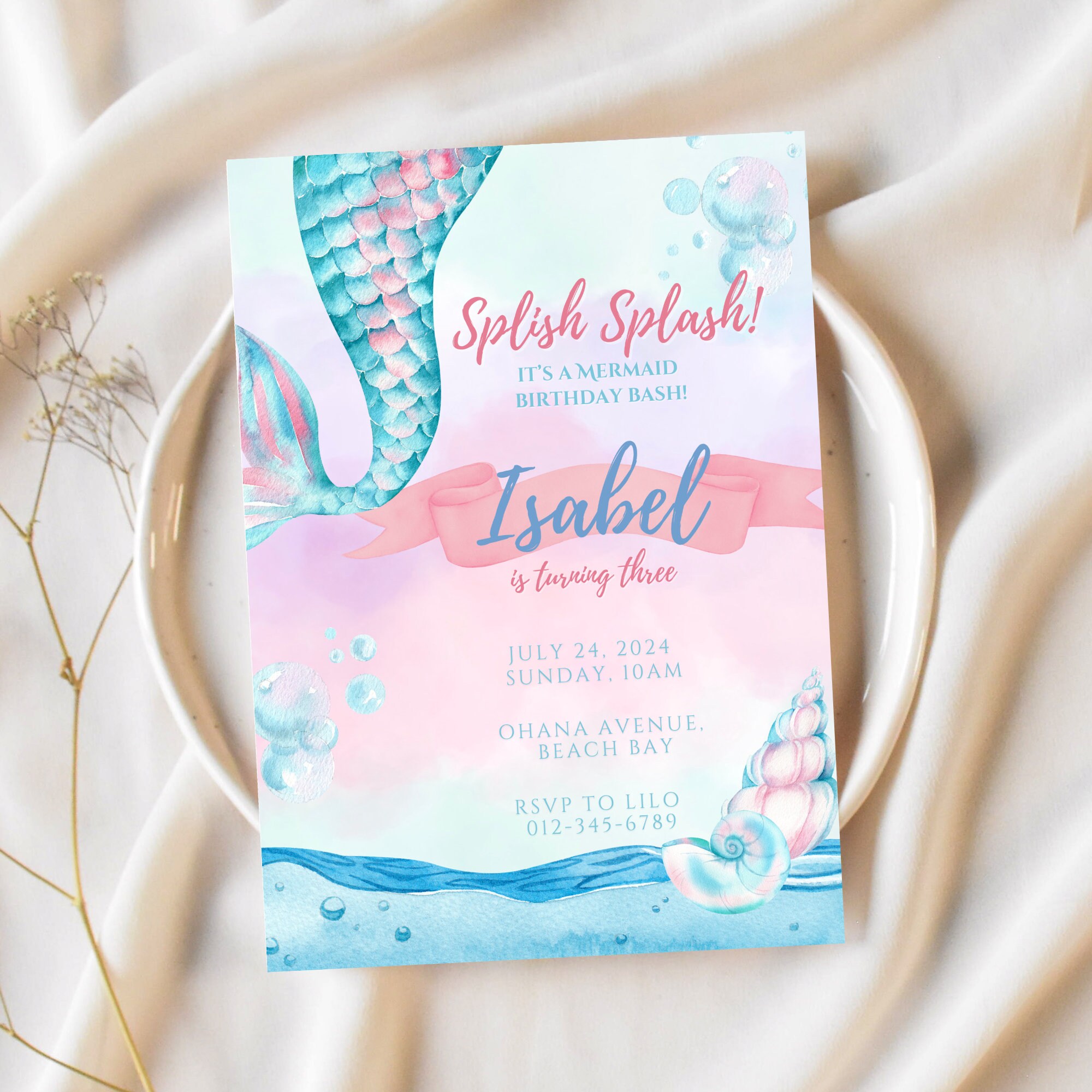 Mermaid Birthday Invitation for Blue Mermaid Tail Invite Printable ...