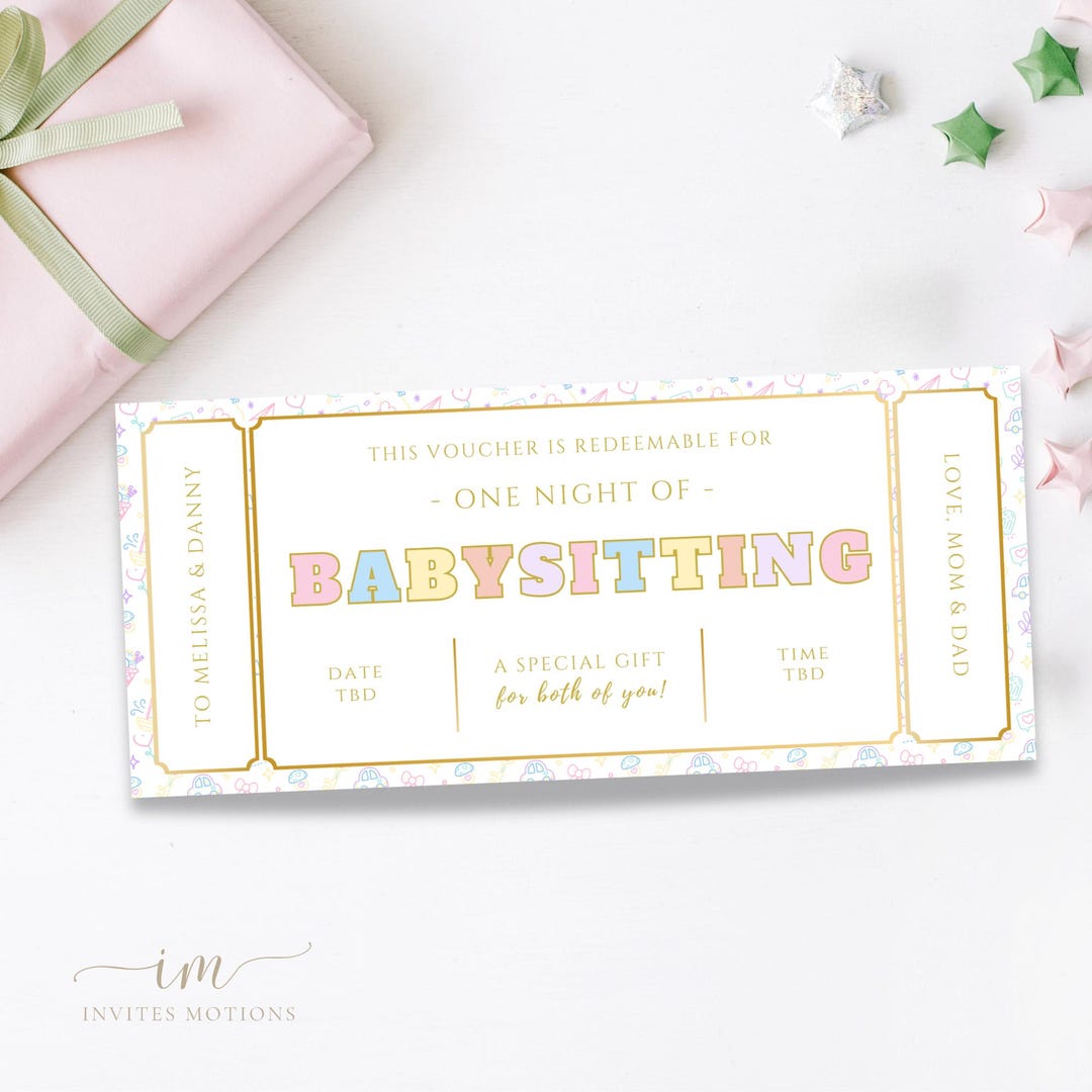Babysitting Gift Voucher, Editable Babysitting Coupon Template ...