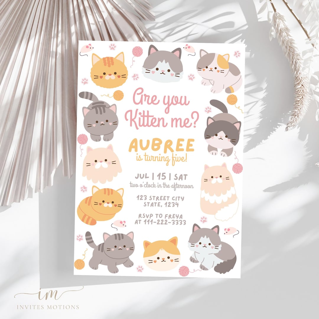 Cat Birthday Invitation, Cats Party Invitation, Printable Are You ...