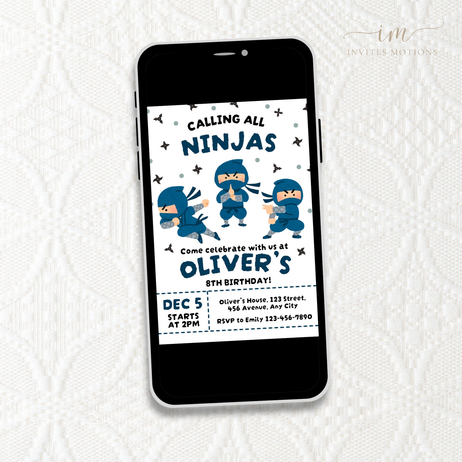 Editable Ninja Birthday Invitation, Martial Arts Party Invite, Blue ...
