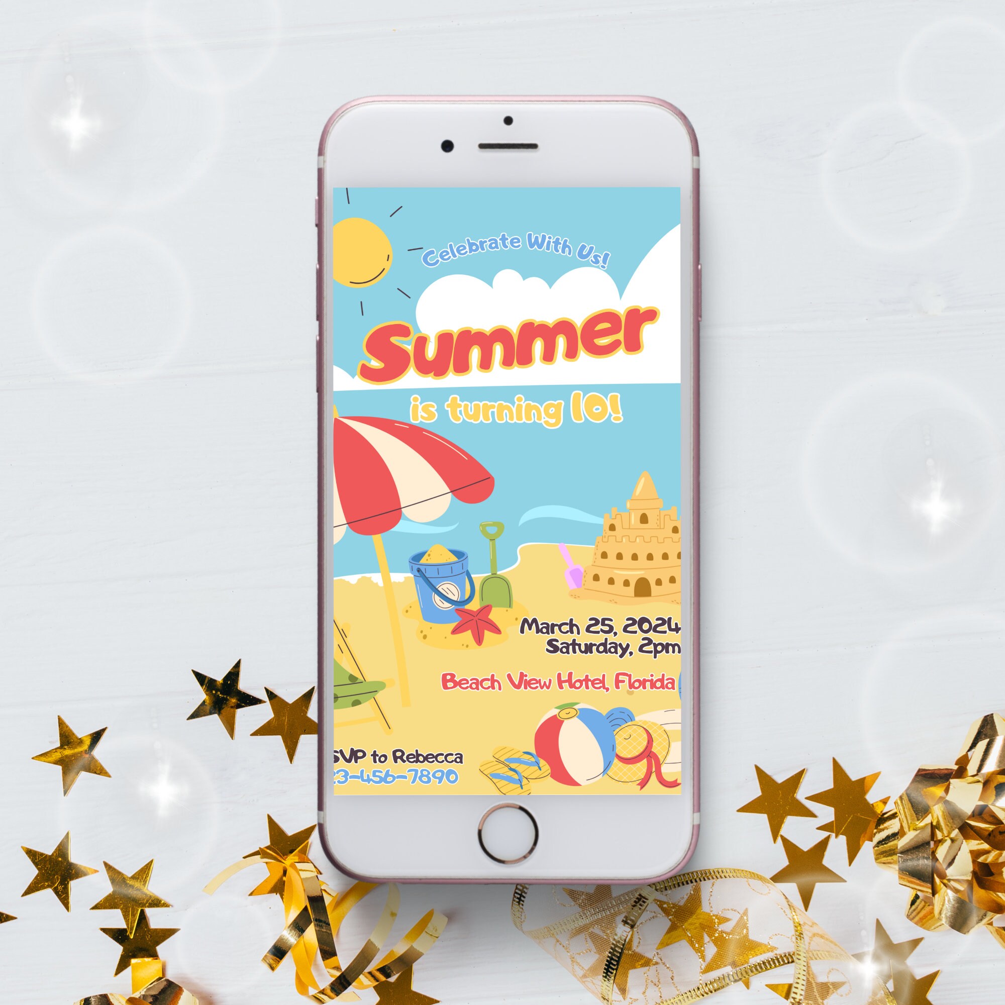 Beach Party Birthday Invitation Swimming Invite Printable Template ...